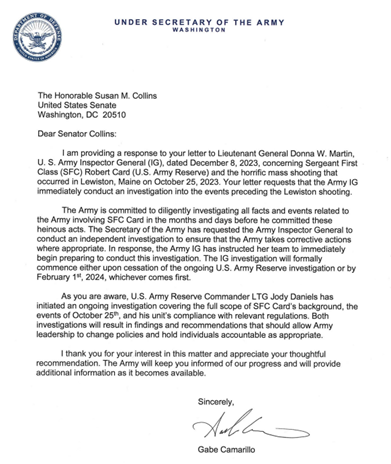 Senator Collins Tuesday Report